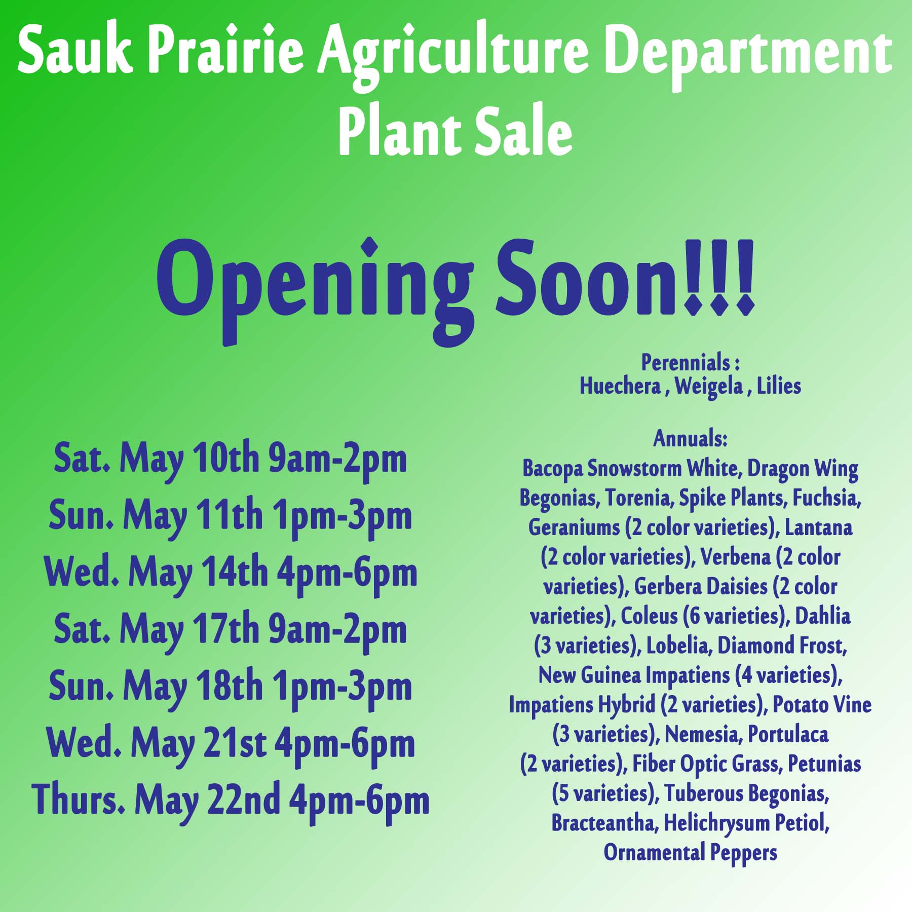 Plant Sale Announcement – Sauk Prairie FFA